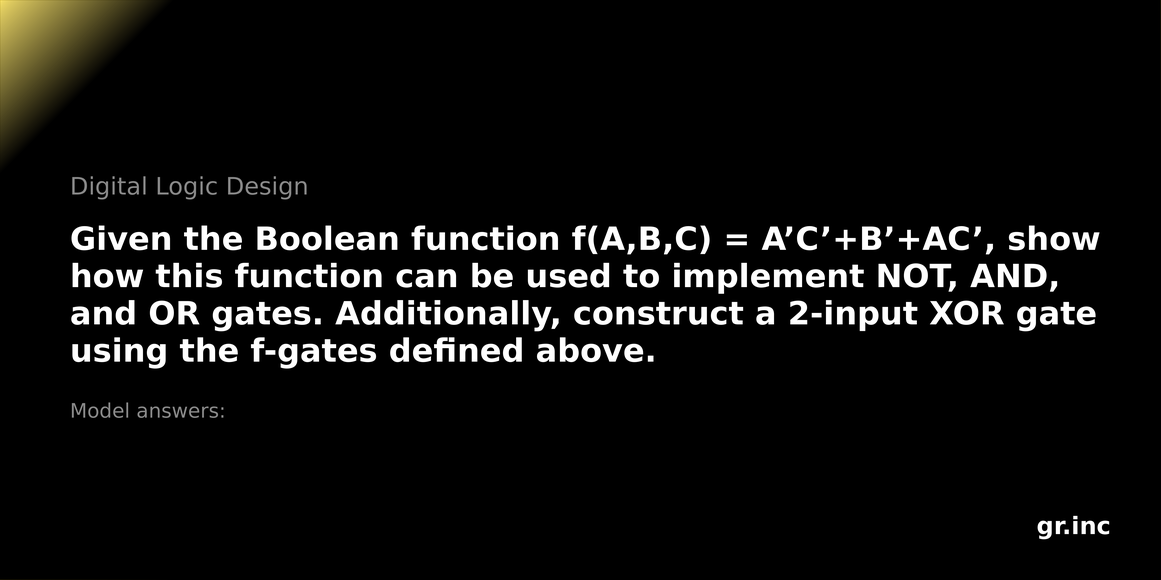 Given the Boolean function f(A,B,C) = A’C’+B’+AC’… | General Reasoning