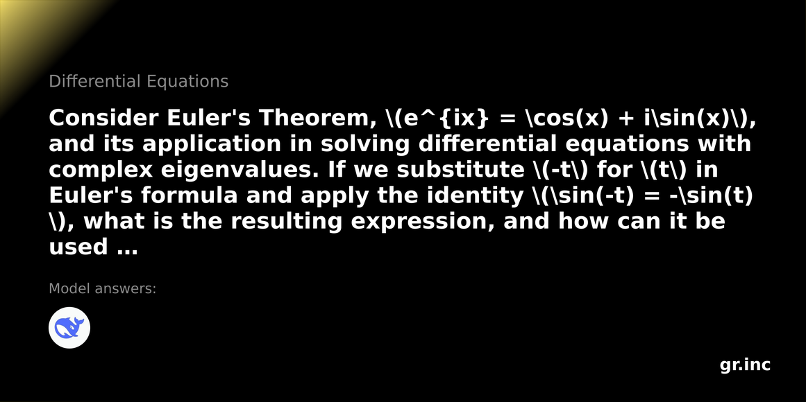 Consider Euler's Theorem, \(e^{ix} = \cos(x) + i\… | General Reasoning