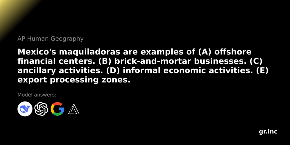 Mexico's maquiladoras are examples of (A) offshor… | General Reasoning