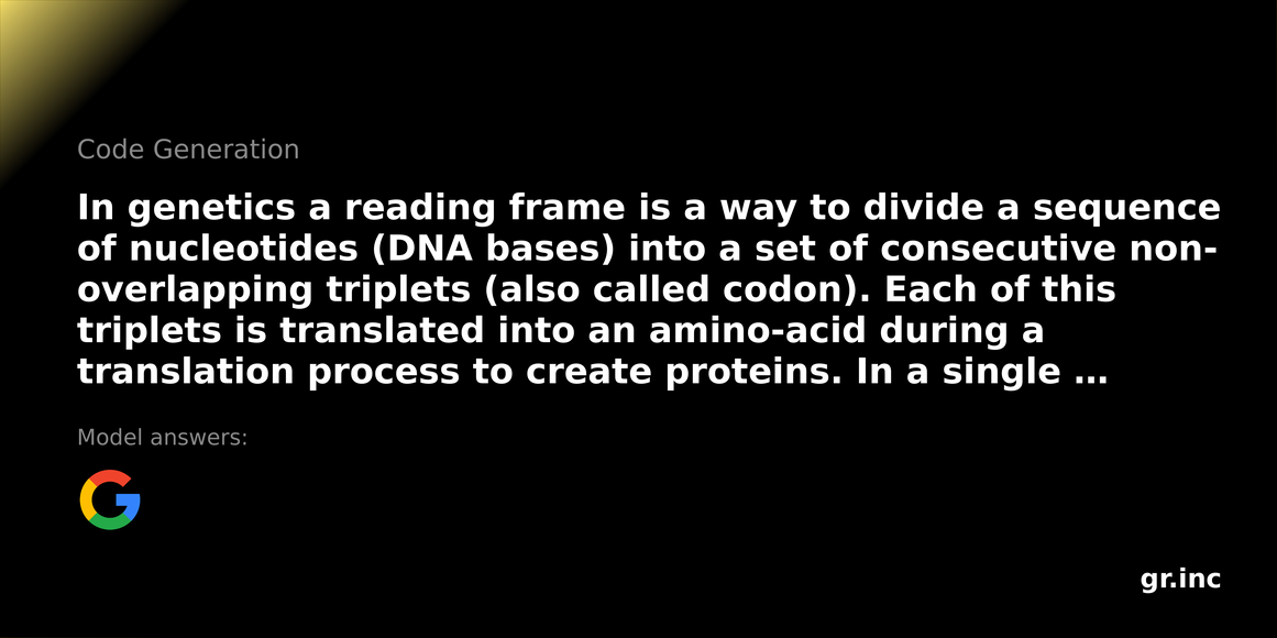 In genetics a reading frame is a way to divide a … | General Reasoning